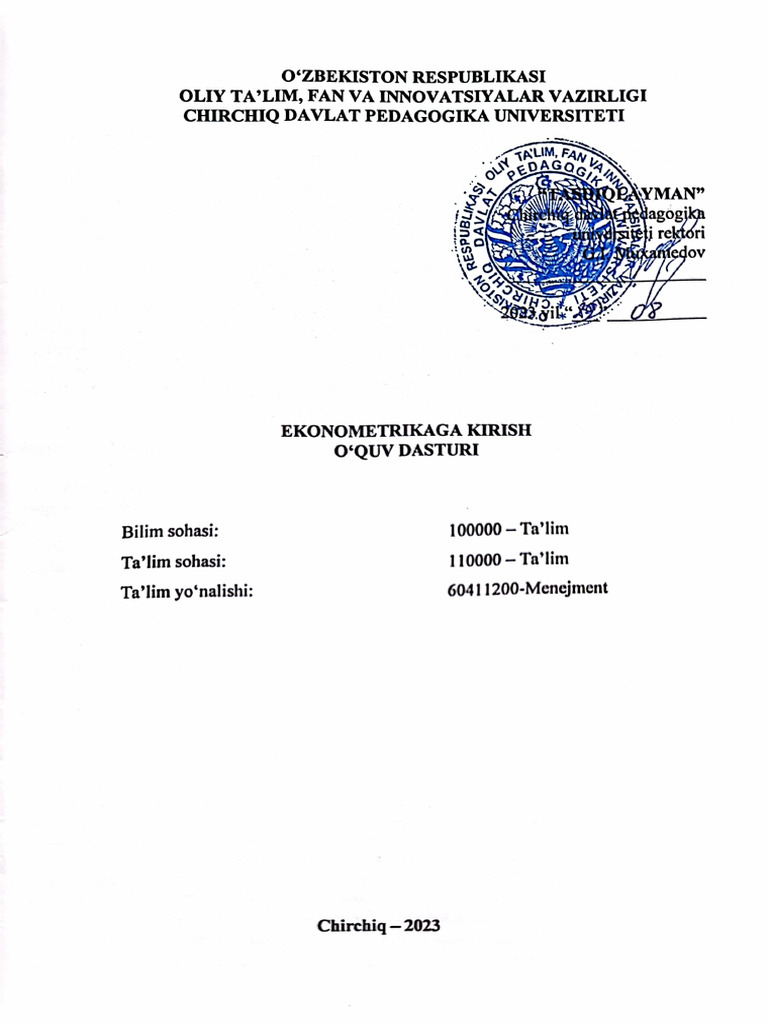 ekonometrikaga-kirish-oquv-dasturi-1-kurs | PDF