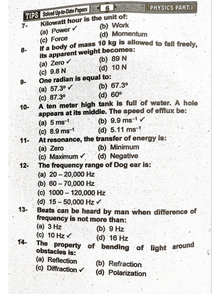 Physics 5 Years Paper MCQS | PDF