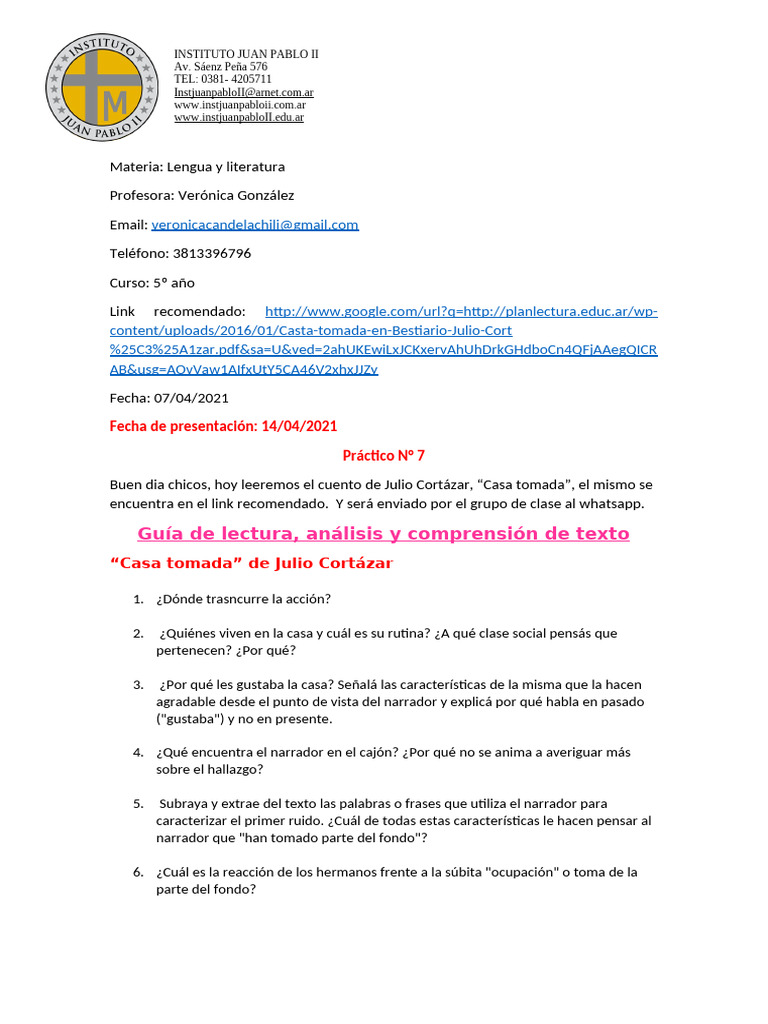 5oano Lengua y Literatura Practico No7 07 04 2021 | PDF