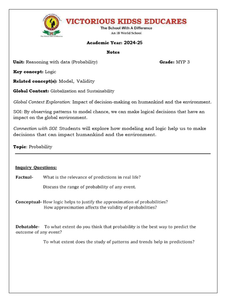 MYP3 Unit 4 Probability - Notes Part 3 | PDF