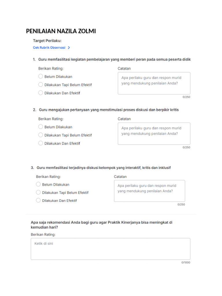 PENILAIAN NAZILA ZOLMI | PDF