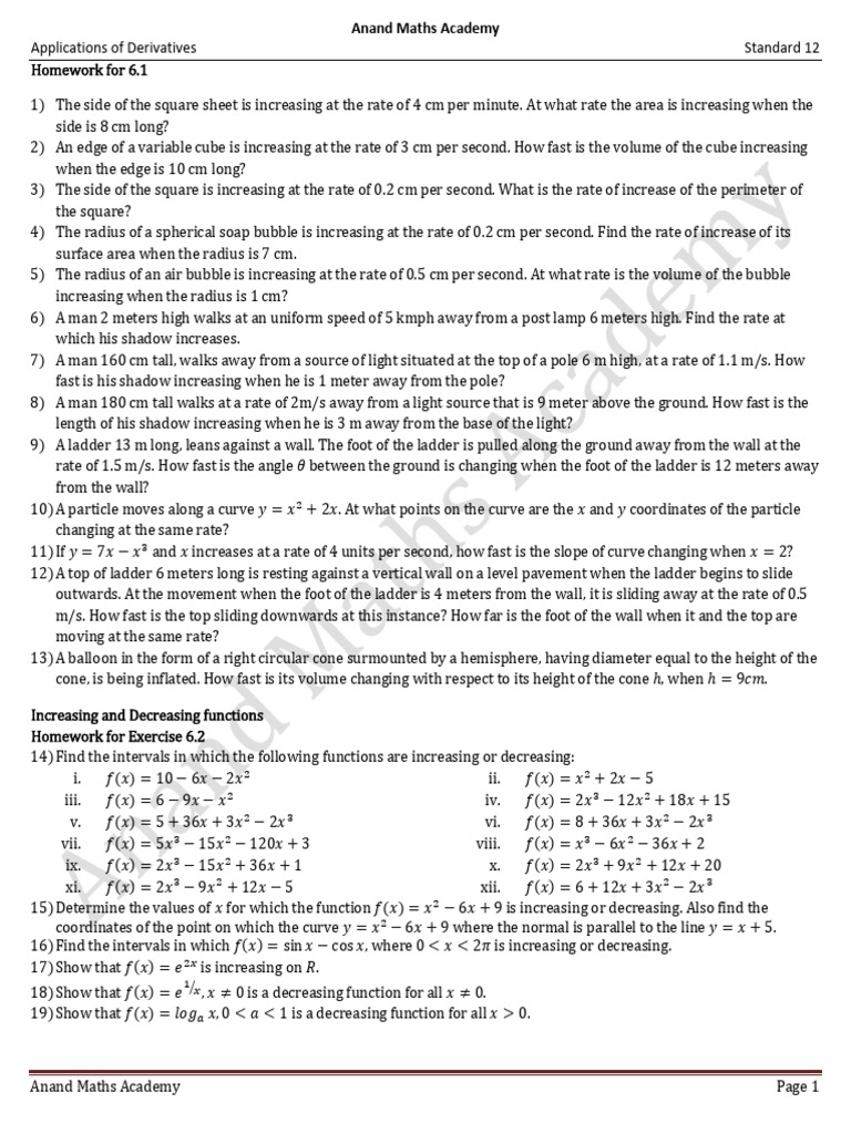 Applicaion of Derivatives | PDF | Sphere | Area