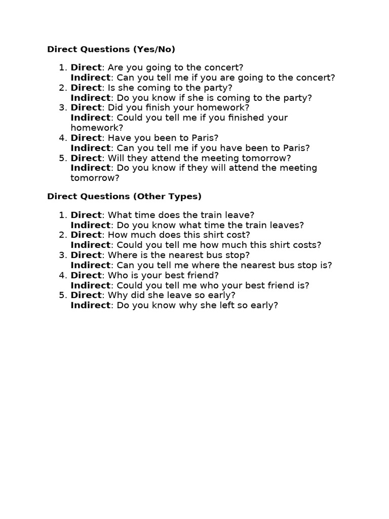 Direct vs. Indirect Questions Guide | PDF