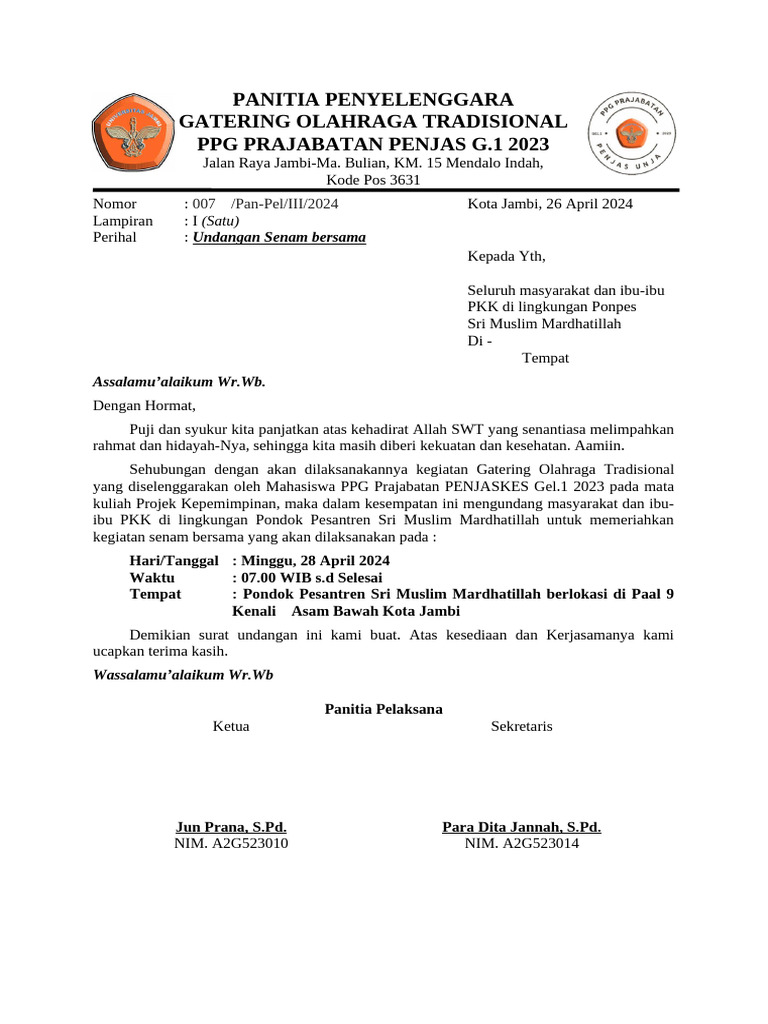 SURAT Undangan Senam Bersama | PDF