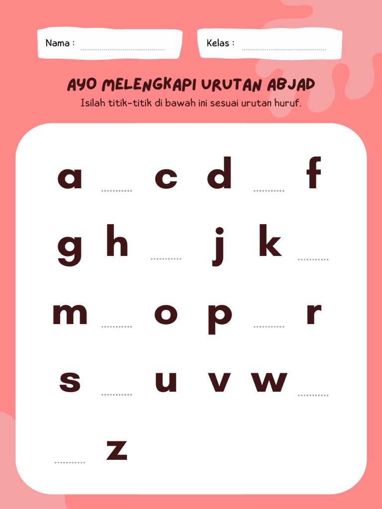 Lembar Kerja Mengurutkan Huruf Abjad Minimalis Merah Putih | PDF
