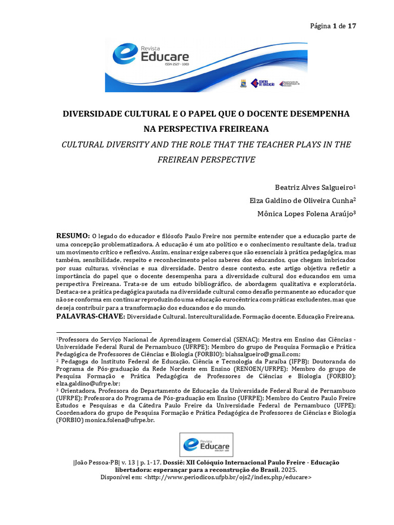 1.diversidade Cultural Beatriz Elza e Monica | PDF | Pedagogia | Experiência