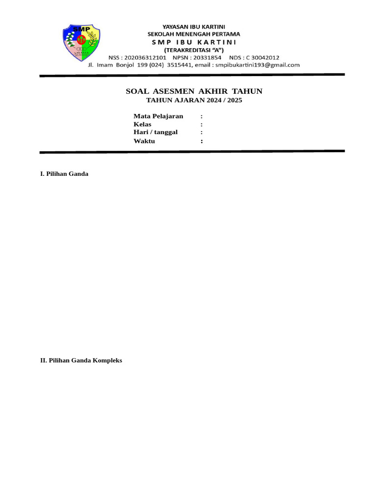 Kop Soal Aat Kelas Vii & Viii TH 2024 2025 | PDF