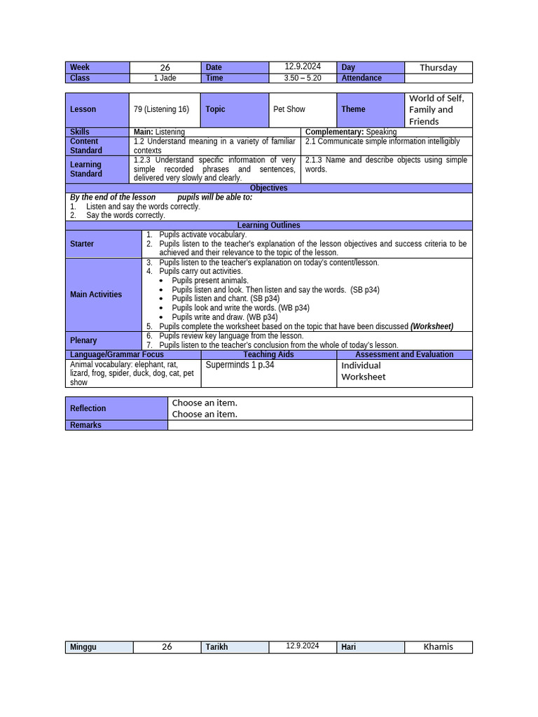 26 Thursday World of Self, Family and Friends: by The End of The Lesson ...