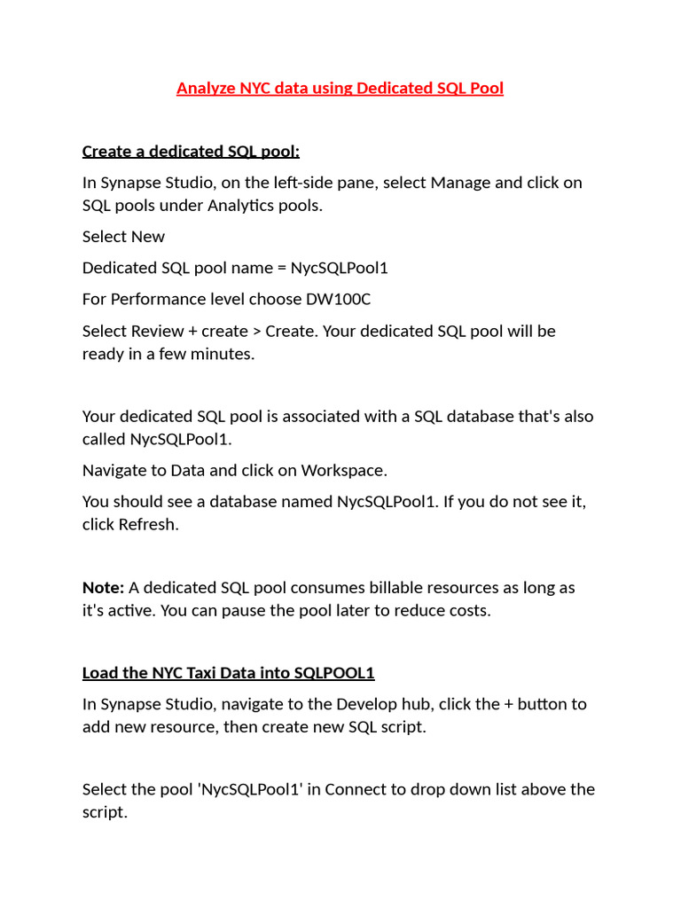 4 Analyze NYC Data Using Dedicated SQL Pool | PDF | Sql | Databases