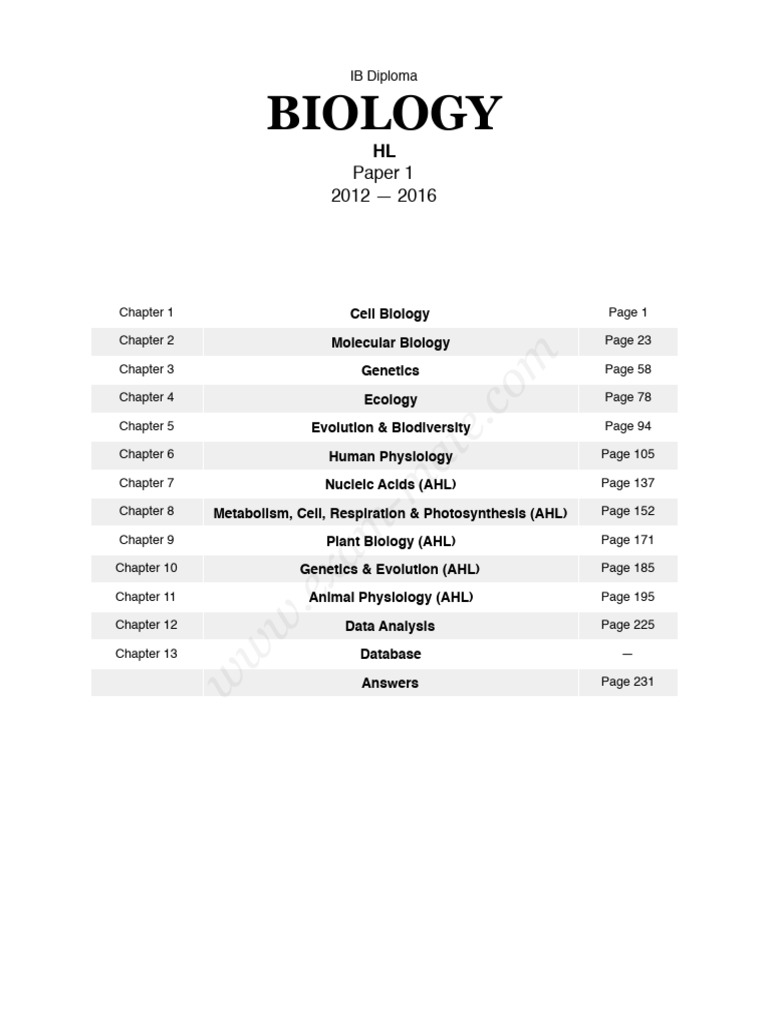 IB HL Bio P1 Topical Worksheet 2012-16 | PDF | Biology | Biotechnology