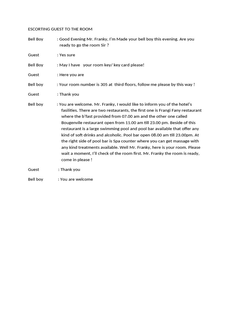 Escorting Guest To The Room | PDF
