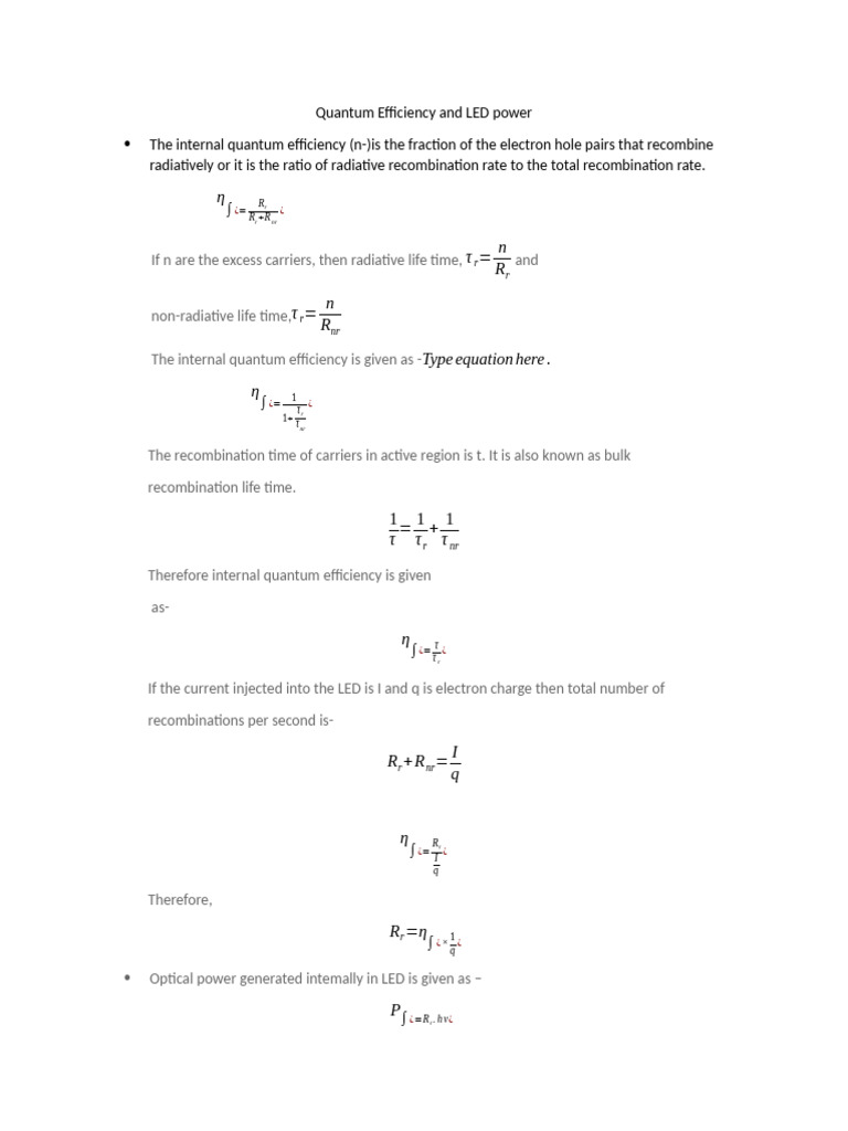 Quantum Efficiency and LED Power | PDF | Photonics | Theoretical Physics