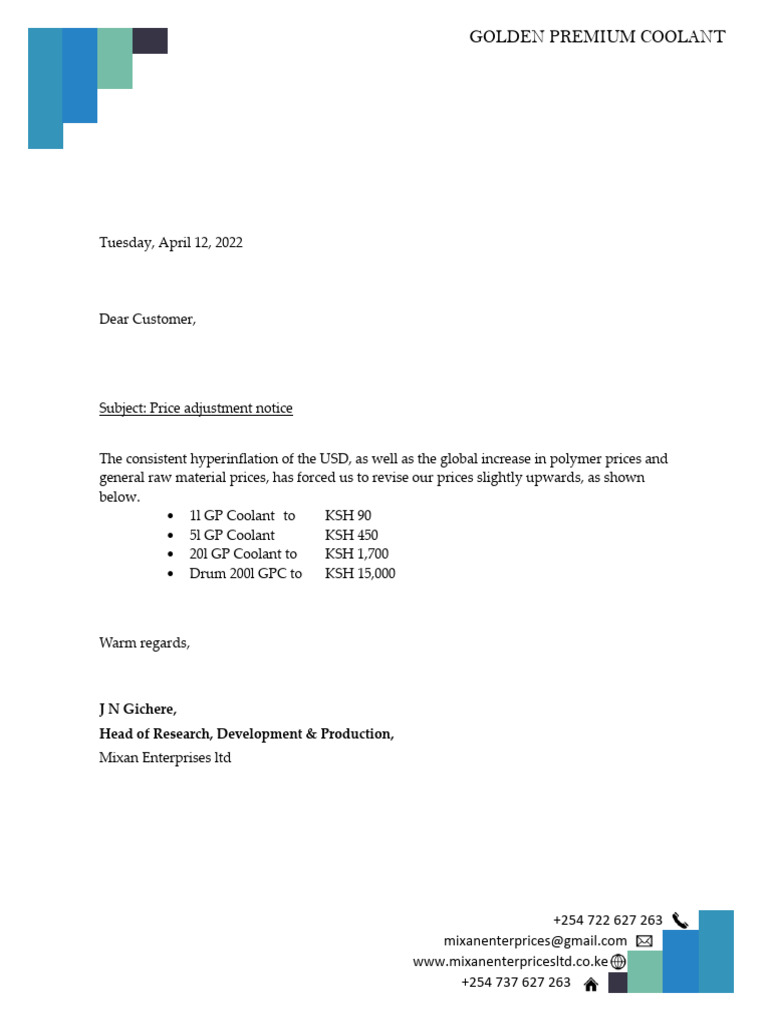 Price Adjustment Notice | PDF