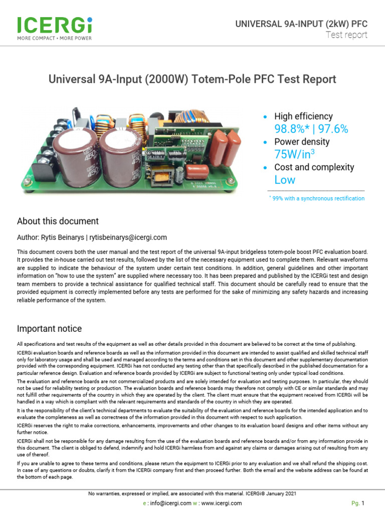 2kW 9A Totem Pole PFC Test Report v0.1 rc0.7 | PDF | Direct Current ...