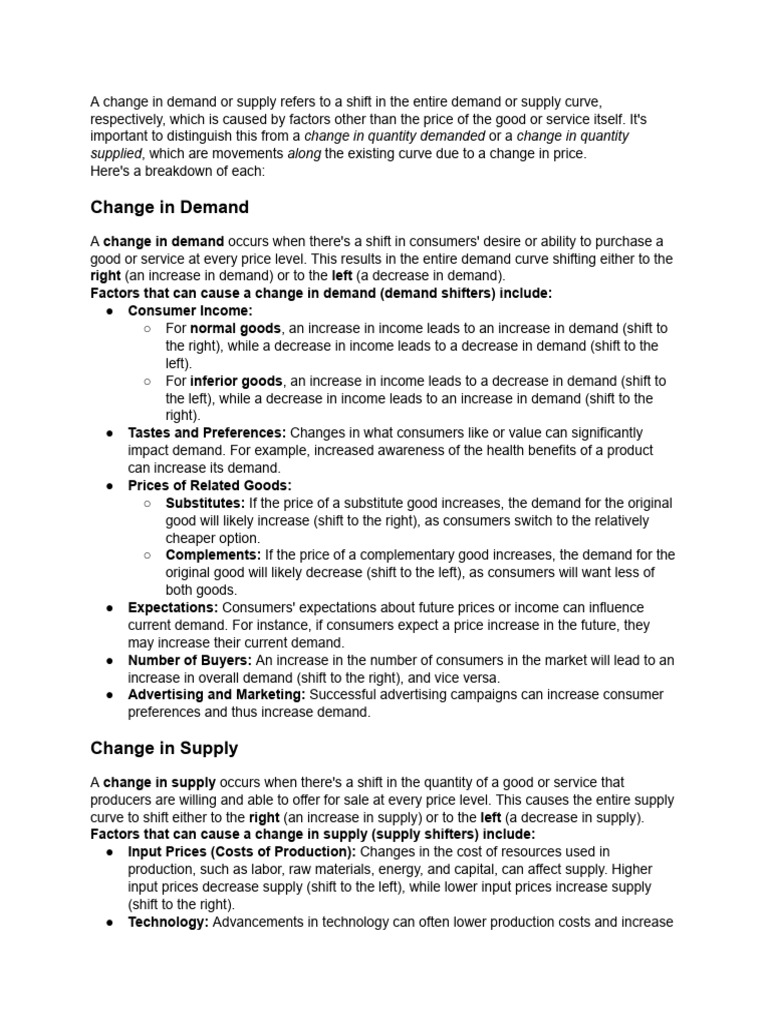 Explain The Change in Demand and Supply | PDF | Demand | Supply (Economics)