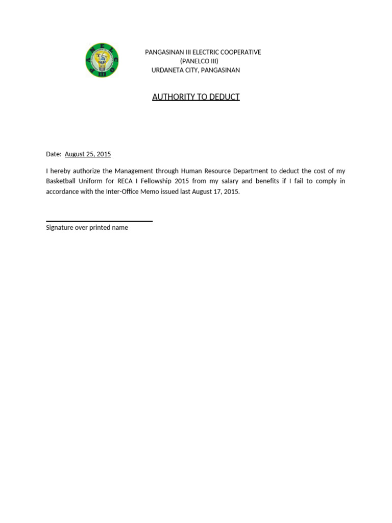 Authority To Deduct Uniform | PDF
