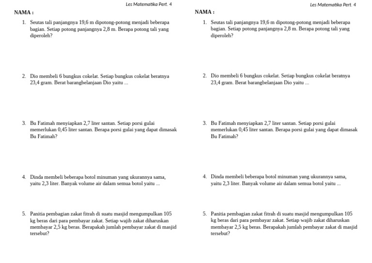 Pembagian Perkalian Desimal | PDF