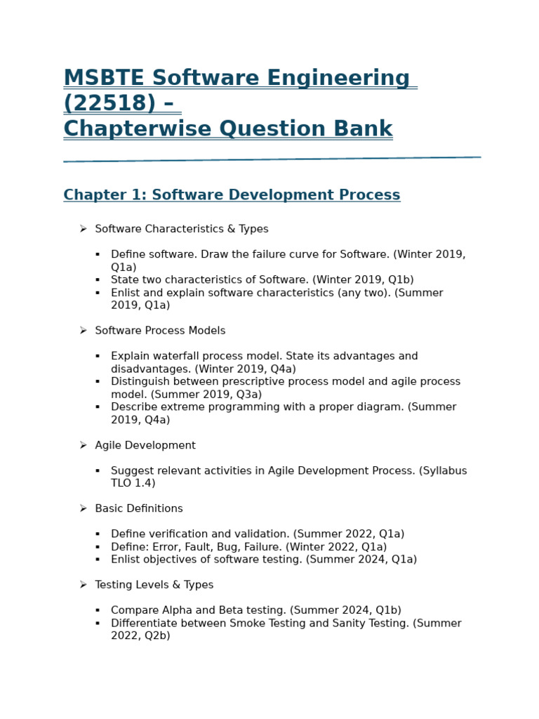 MSBTE Software Engineering Question Bank | PDF | Software Testing ...