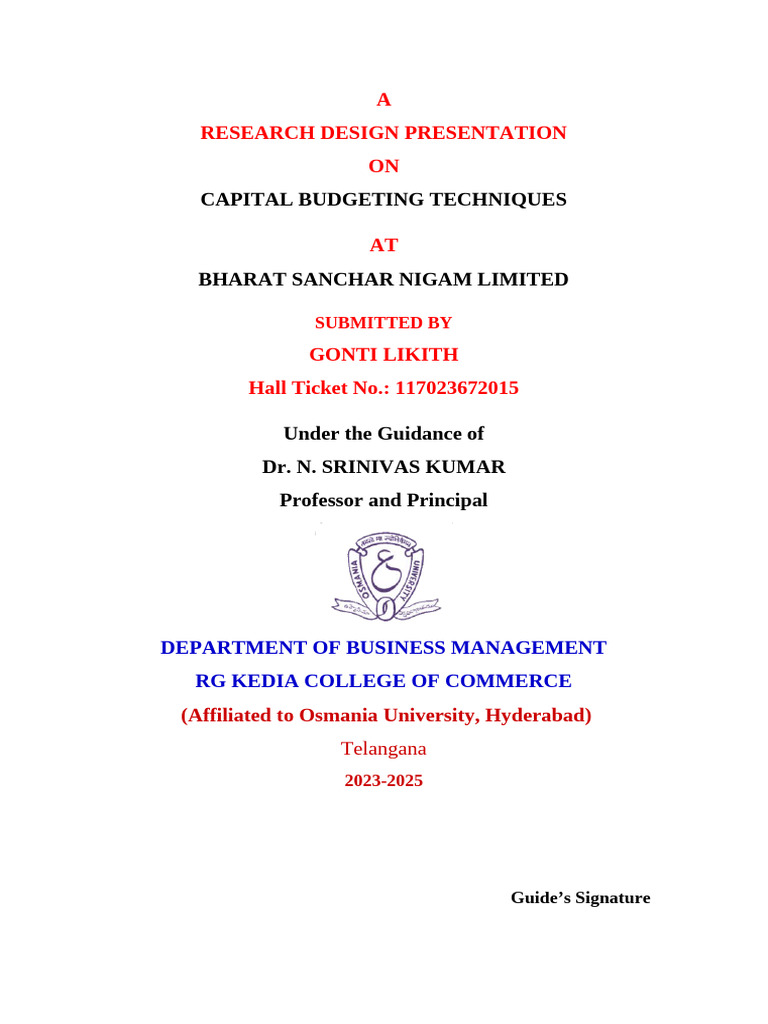 RESEARCH DESIGN COVER PAGE Likith | PDF