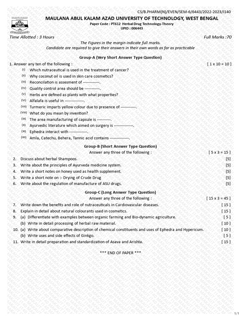 PT612 Herbal Drug Technology-Theory | PDF | Ayurveda | Medicine