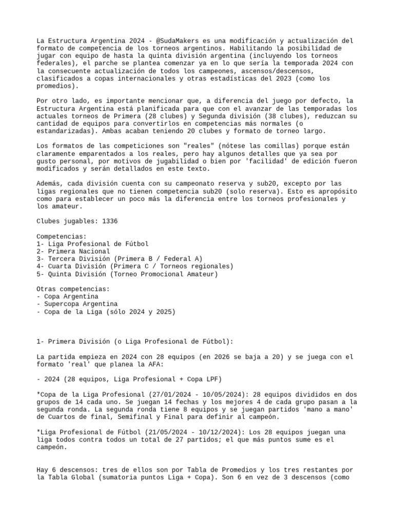 ARGENTINA - Formato de Las Competiciones (Explicación y Detalles) | PDF ...