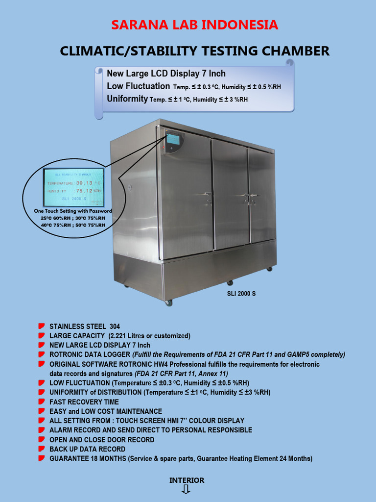 SLI 2000 S Stability Testing Chamber | PDF | Humidity
