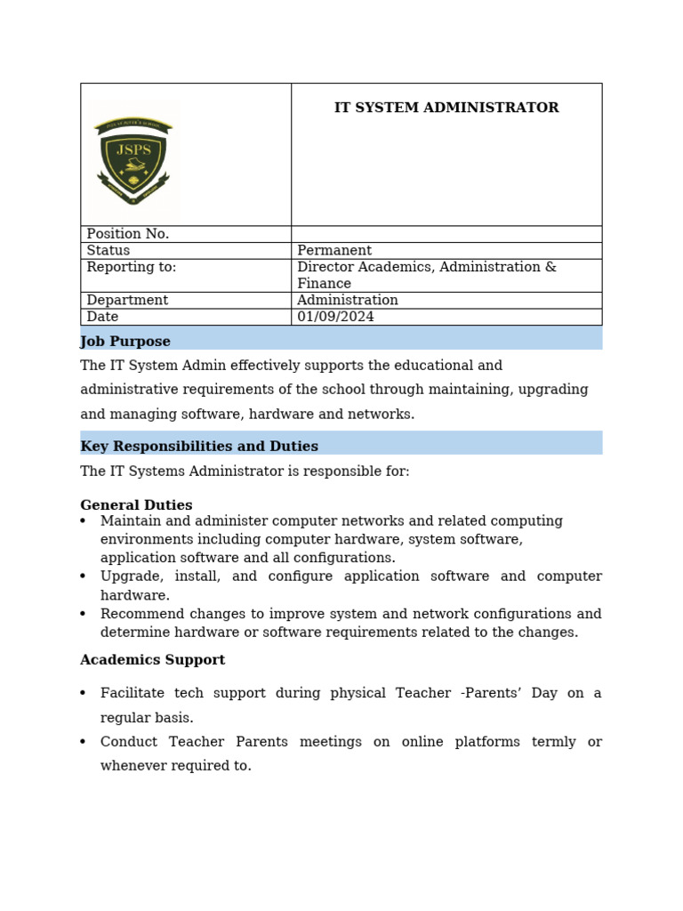 Refined It System Administrator JD | PDF | Teachers | System Administrator