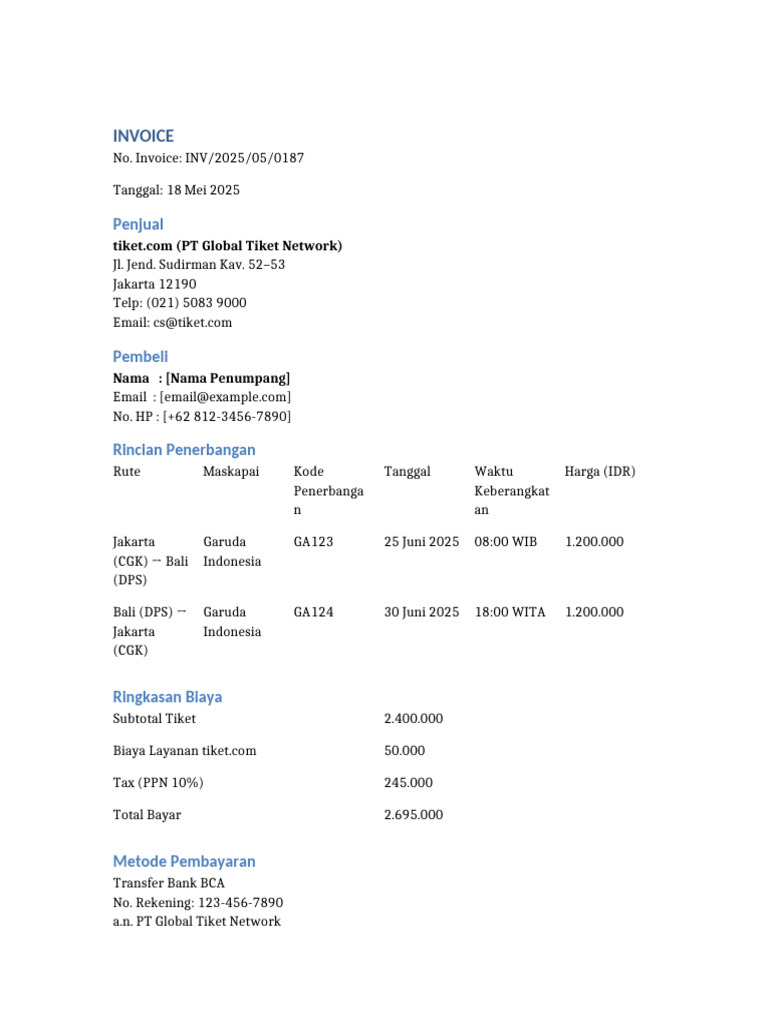Invoice Tiket | PDF