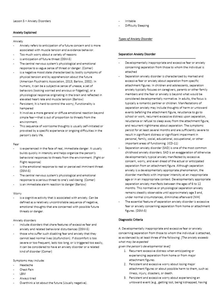Lesson 5 (Anxiety and Phobia) | PDF | Phobia | Anxiety