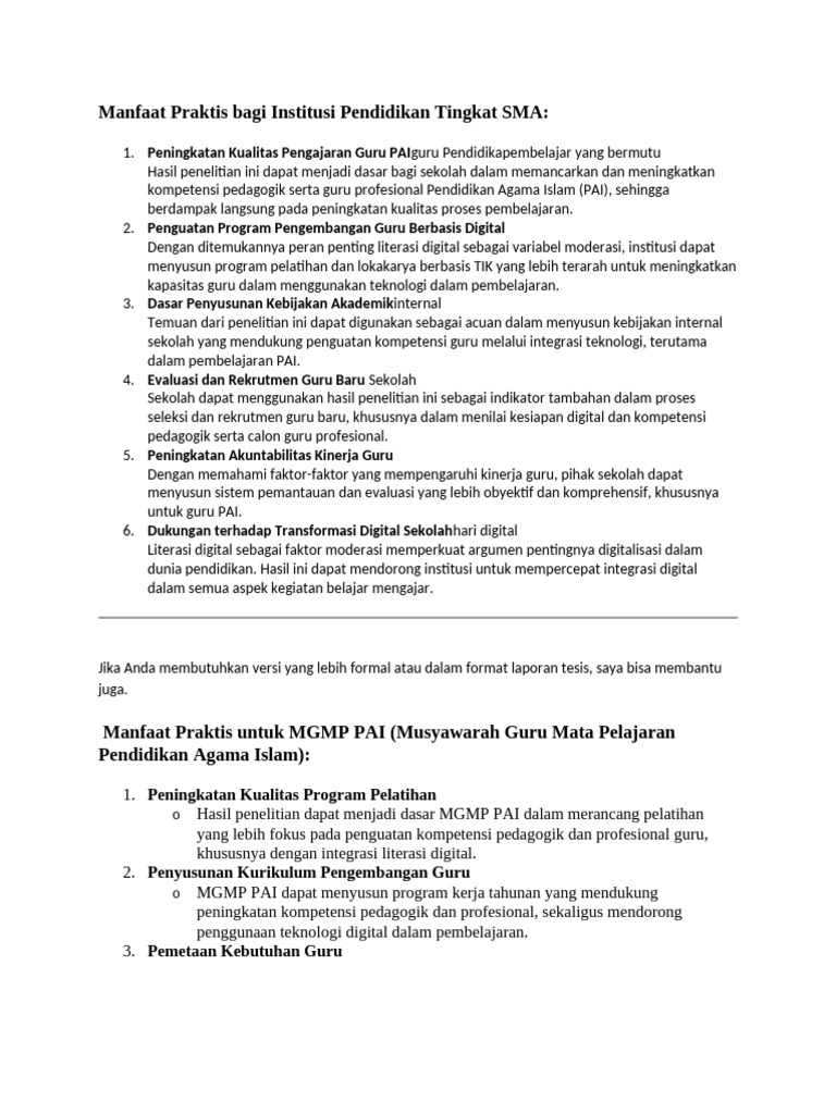 Manfaat Praktis untuk MGMP PAI | PDF
