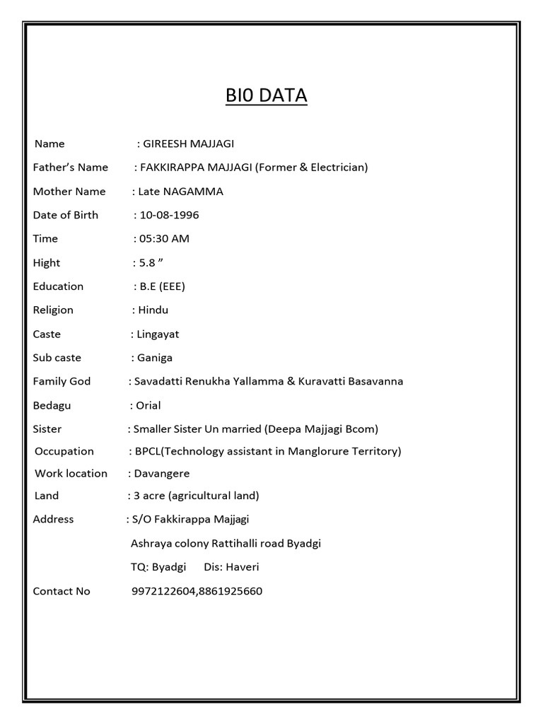Biodata (Gireesh) | PDF