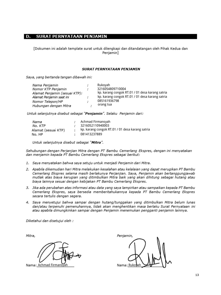 Surat Pernyataan Penjamin Ic-1 | PDF