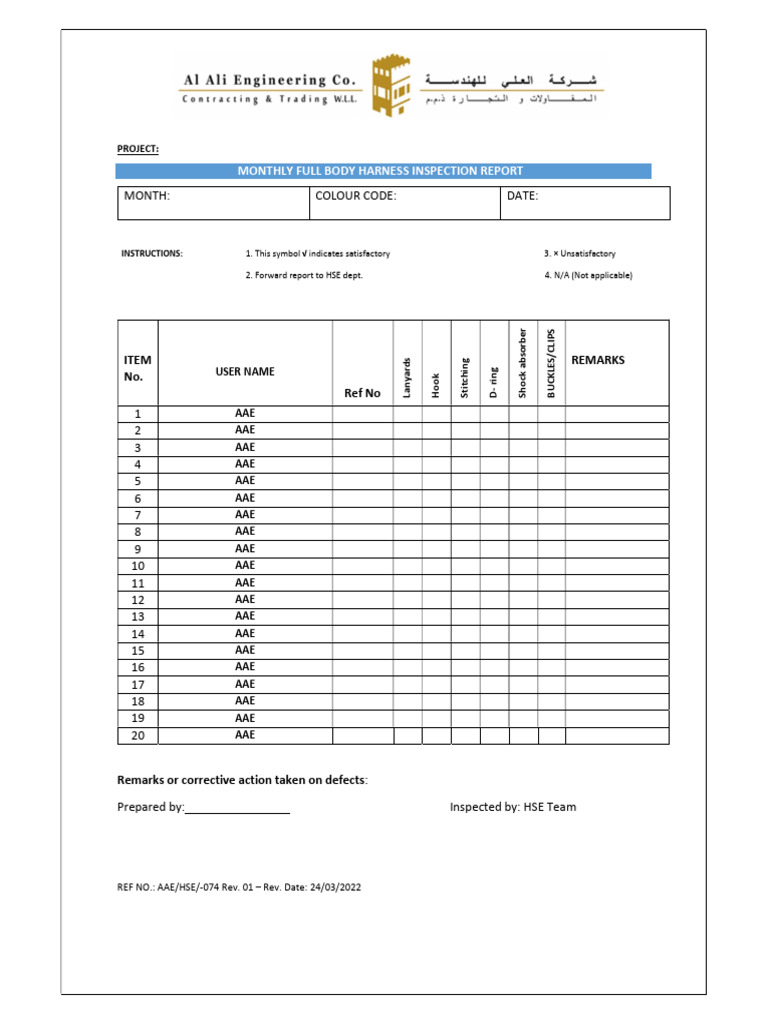 AE-HSE-FM-051 - Full Body Harness Inspection | PDF