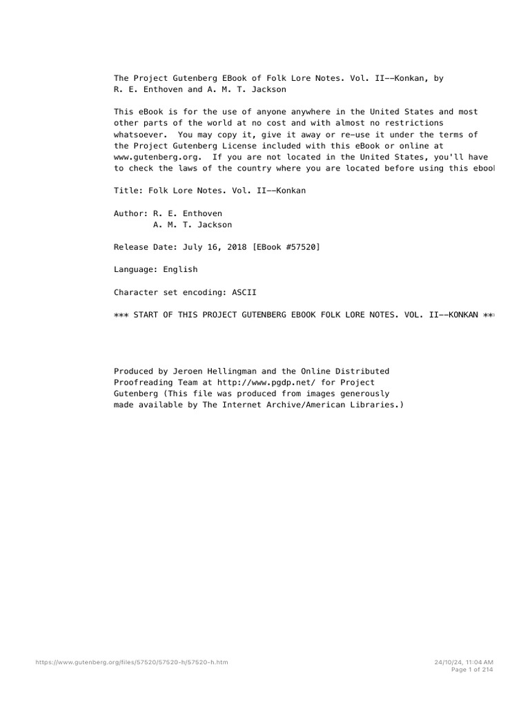 Folklore Notes. Vol. II Konkan | PDF | Project Gutenberg | Ghosts