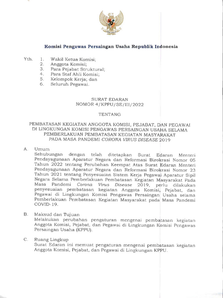Surat Edaran Nomor 4.kppu - se.III.2022 Rev | PDF