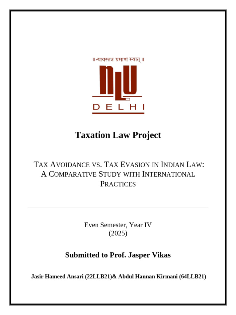 Jasir22LLB21 Hannan64LLB21 Taxation Law Project | PDF | Tax Avoidance ...
