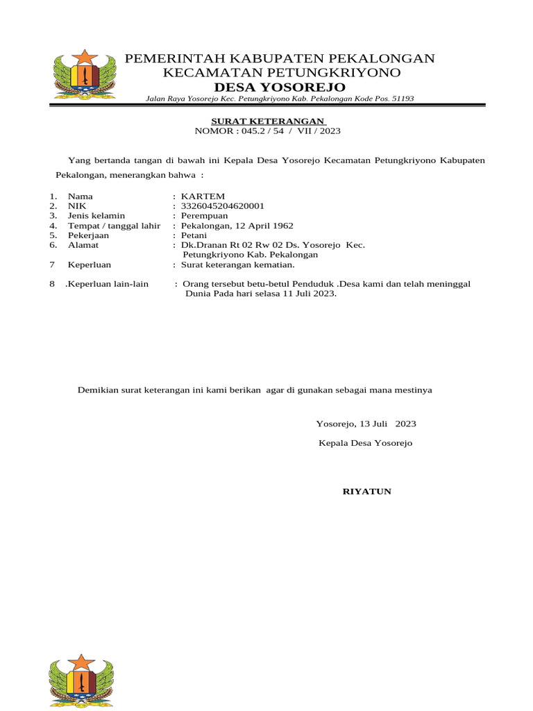 Surat Keterangan Sku | PDF