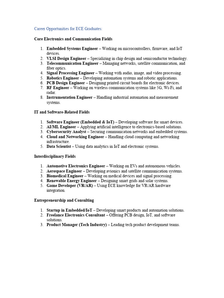 Career Opportunities For ECE Graduates | PDF | Electronic Engineering ...