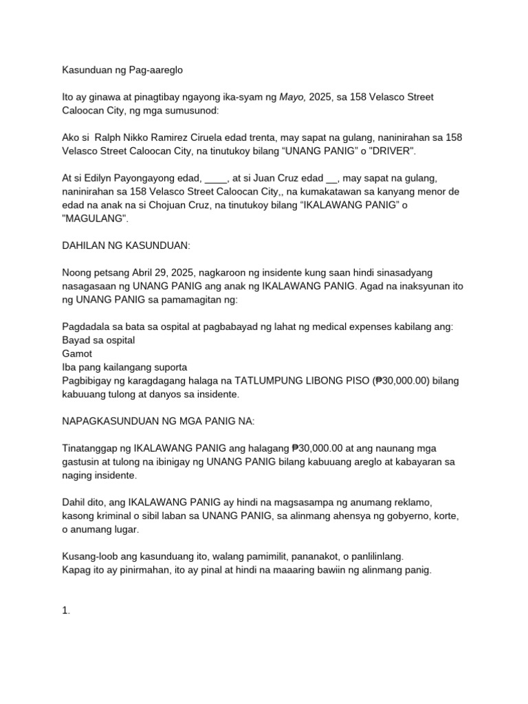 Kasunduan NG Pag-Aareglo | PDF
