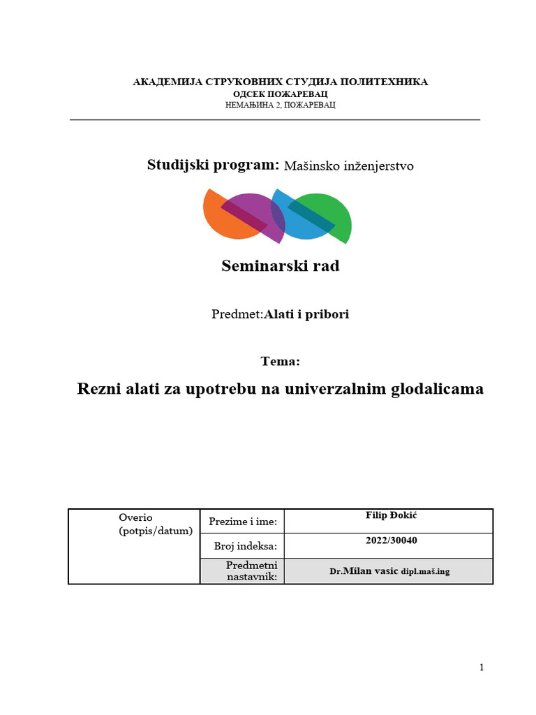 Rezni Alati Za Upotrebu Na Univerzalnim Glodalicama | PDF