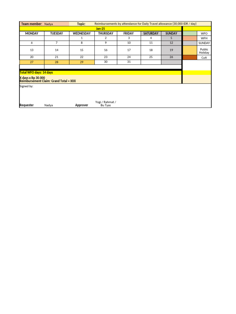 KGI - Monthly Reimbursement Format | PDF