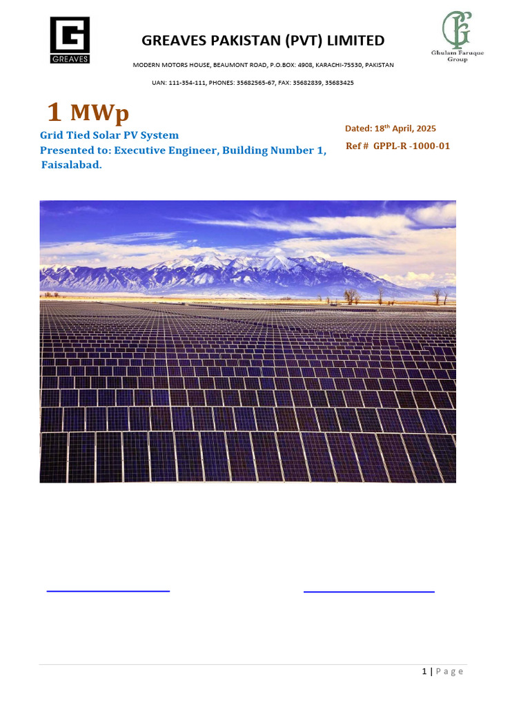 Solar Plant Proposal 1 MW Faisalabad | PDF | Power Inverter | Karachi
