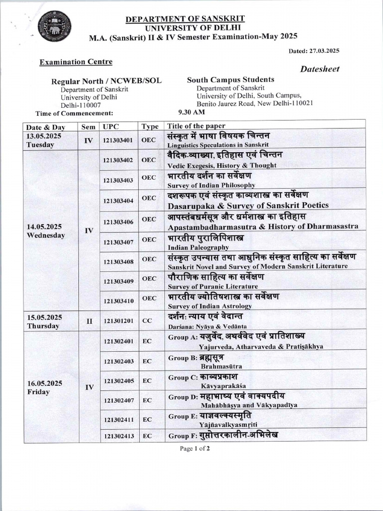 2025-04-07-M.a.sanskrit Sem. Ii-Iv | PDF | Vedas | Indian Religious Texts