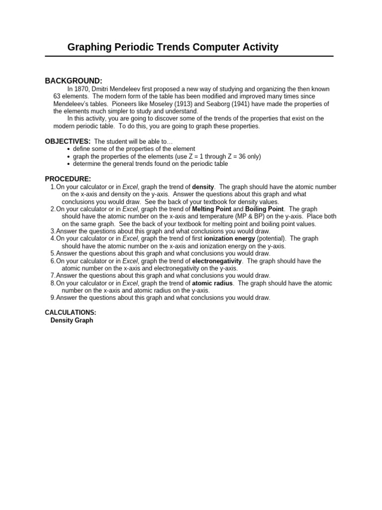 Graphing Periodic Trends Excel Activity Graphs | PDF | Periodic Table ...