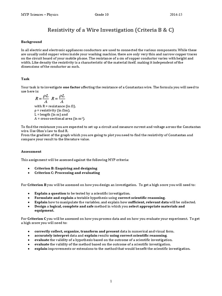 Investigating Wire Resistivity in Physics | PDF | Electrical Conductor ...