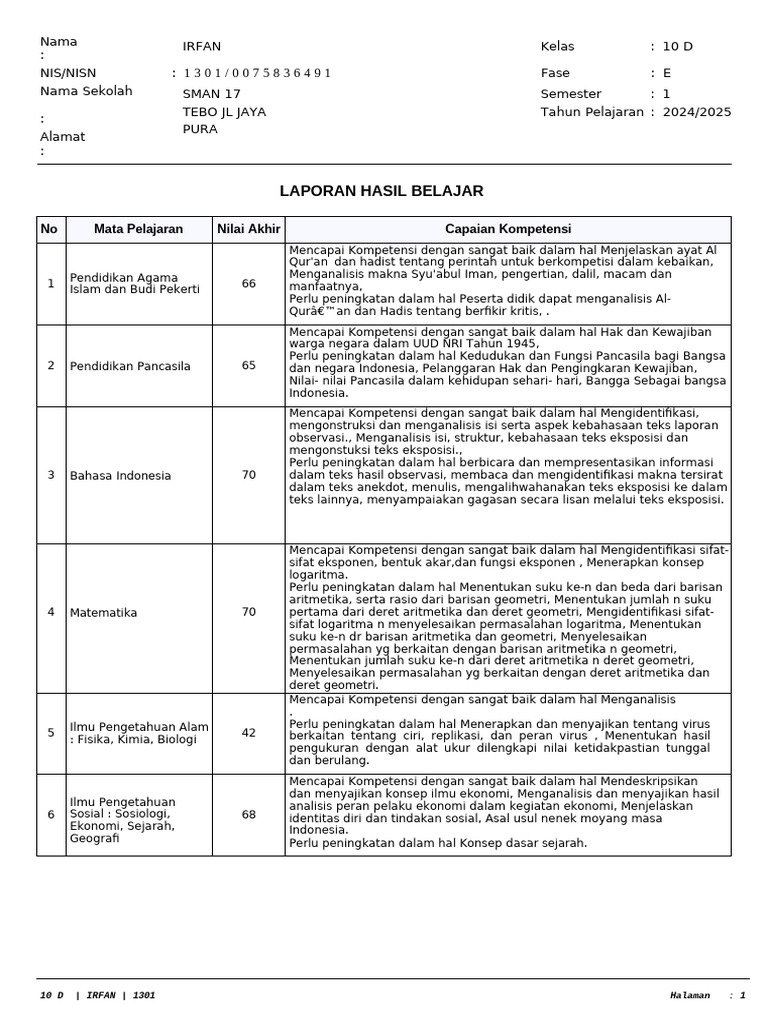 RAPOR MANUAL IRFAN | PDF