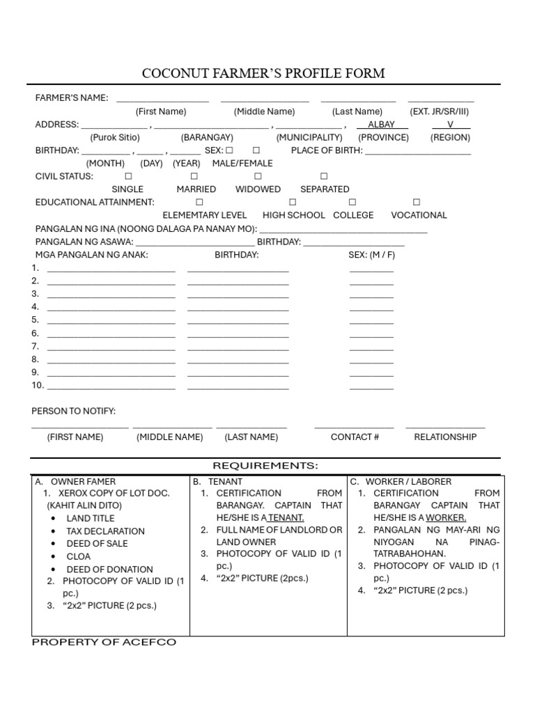 Coconut Farmer Registration Form | PDF