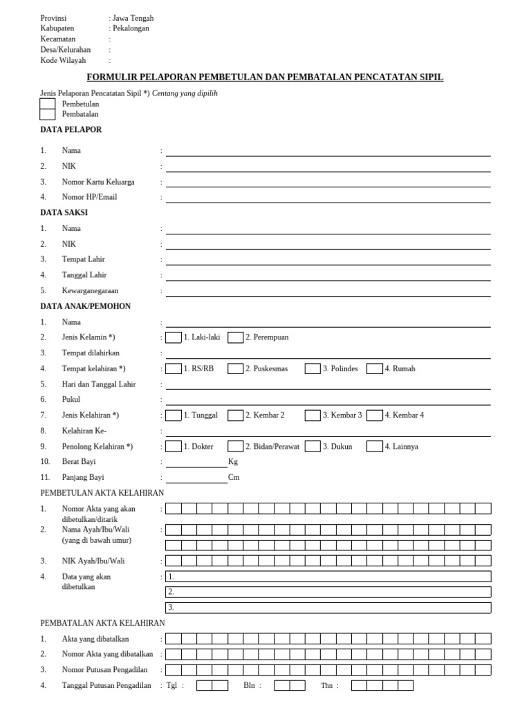 Formulir Pembetulan Akta Kelahiran | PDF