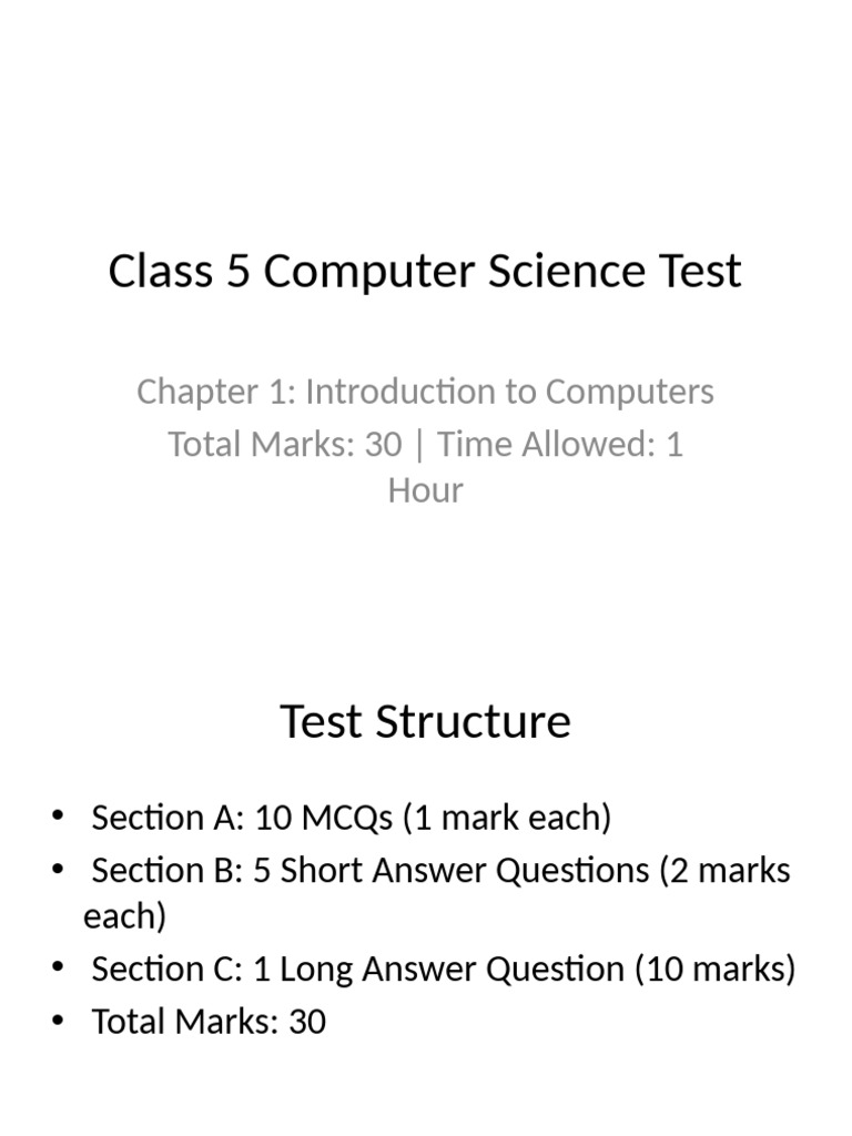 Class 5 Computer Test Presentation | PDF