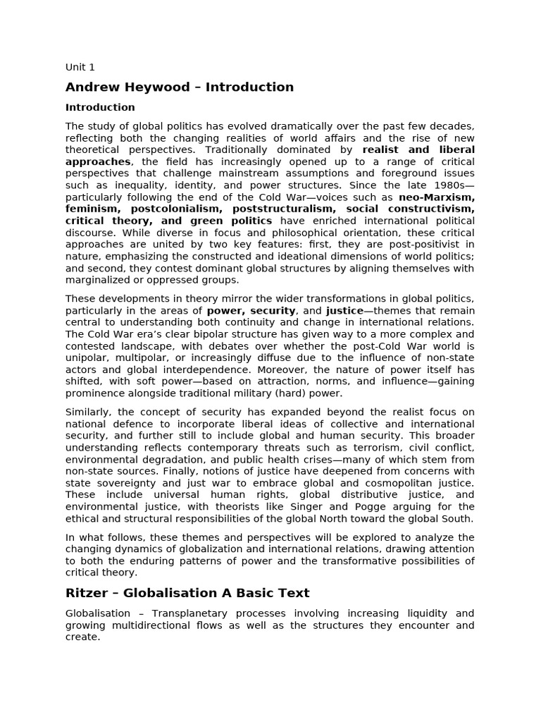 Unit 1 Globalisation Final Notes | PDF | Globalization | Capitalism